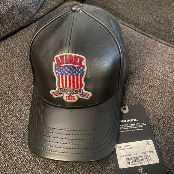 Avirex | Accessories | Avirex Black Leather Cap With Patriotic Patch ...